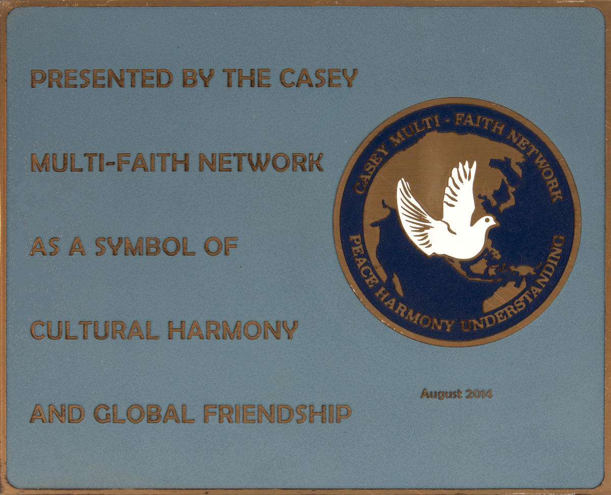 Plaque, Casey Multifaith Network, from the Wall of Global Friendships ...